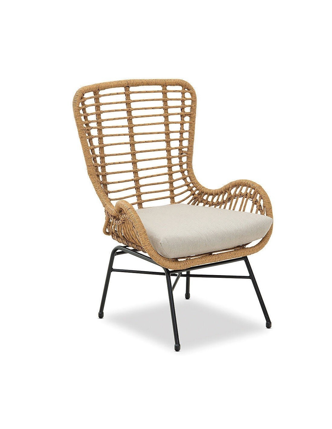 Sillón JAVA, metal, cojín, ratán beige